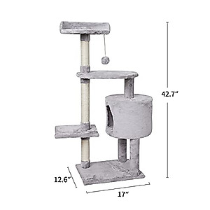 FISH&NAP US15H Cat Tree Cat Tower Cat Condo Sisal Scratching Posts with Jump Platform Cat Furniture Activity Center Play House Grey