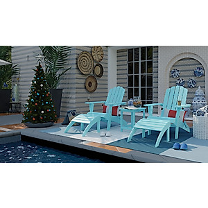 PolyTEAK Folding Adirondack Chair Set of 4, Premium Weather Resistant Poly Lumber, Outdoor Patio Furniture, Up to 300 lbs, Plastic Adirondack Chairs for Garden Fire Pit, Classic Collection - Blue