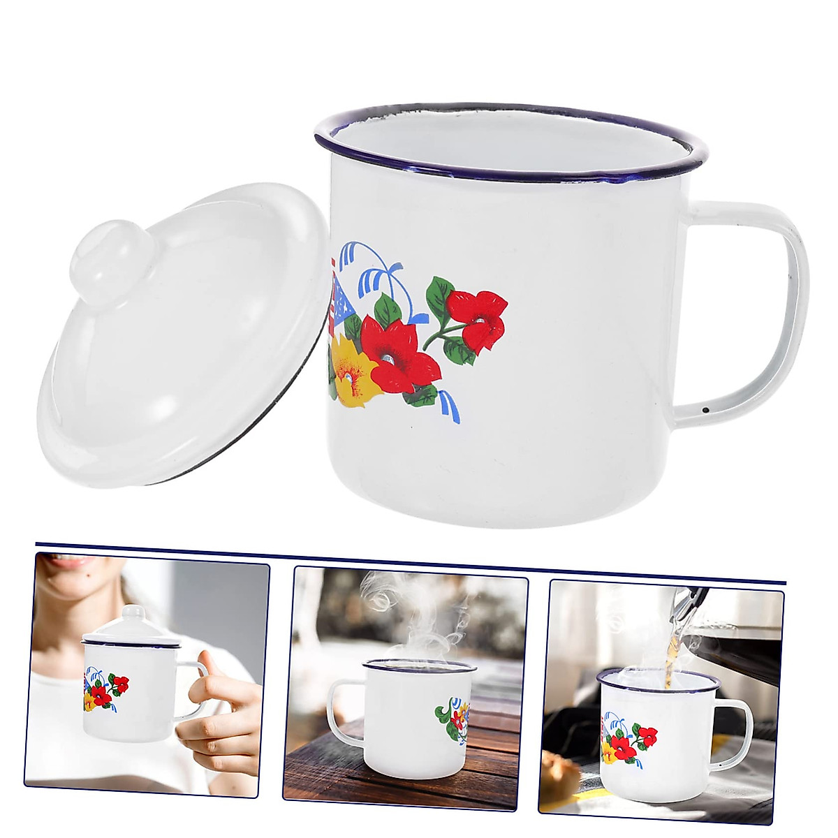 CIYODO Tin Cup 2pcs -proof with Smooth Pattern Coffee Element Table Teacup Camping Home Drinking Cup Chinese Delicate Milk for Lid Wine Mugs Catering Retro Vintage Coffee Mugs