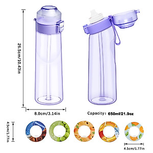 CAFELE Water Bottle with Flavor Pods,Fruit Fragrance Water Bottle,Scent Water Cup,Sports Water Cup Suitable for Outdoor Sports(Purple+7Pods)