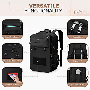 Maelstrom Travel Backpack for Women Men,35L Laptop Backpack Fits 17-Inch Laptop,Waterproof Carry On Backpack for Airplanes with Detachable Crossbody Bag&amp;Shoe Compartment,Black, Large