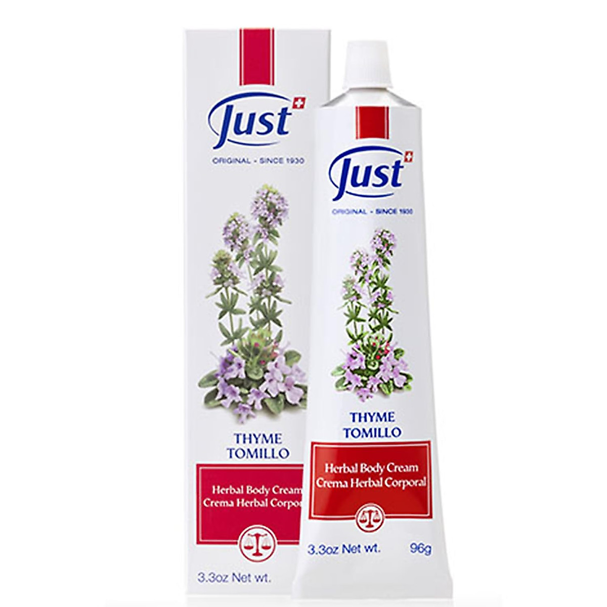 SwissJust Thyme Cream, Thyme Tomillo Cream 60ml. Massage Cream with Camphor Oil, Lemon Eucalyptus Chamomile Essential Oil, Rosemary Oil, Soybean Oil, and Pine Essential Oils.