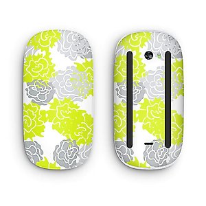 Design Skinz Gray and Lime Green Cartoon Roses Vinyl Decal Compatible with The Apple Magic Mouse 2 (Wireless, Rechargable) with Multi-Touch Surface