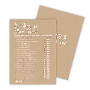 Hsupl Bridal Shower Game Cards, Wedding Shoe Game, Minimalism Wedding Party Game Cards for 30 Guests, Engagement Party Activities, Newlyweds Party Decoration 30 Supplies(Brown) - B04