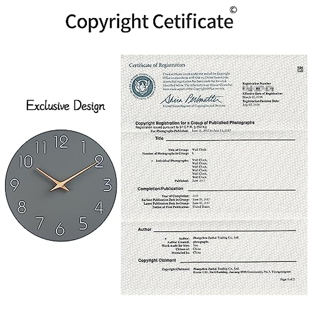 Mosewa Wall Clock 14 Inch Wall Clocks Battery Operated Silent Non-Ticking, Simple Modern Wood Clock Decorative for Bedroom, Living Room, Kitchen, Home Office (Gray)