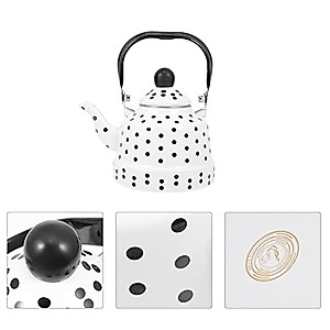 YARDWE Enamel Teapot Stovetop Tea Kettle: Porcelain Enameled Teakettle Dot Pattern Hot Water Kettle Pot for Camping Home Kitchen 1. 1L White