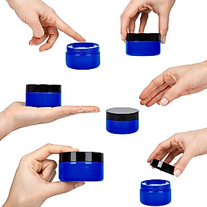 5 Ounce Blue Plastic Cosmetic Jars, Wide Mouth Refillable Containers with Lids for Creams, Lotion, Ointments, Make Up, Bath Salt and Body Butter, 12 Pcs