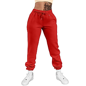 GOKATOSAU Women's Sexy Lounge Stretch Casual Jogger Drawstring Sweatpants with Pockets Red