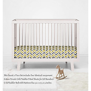 Bacati Ikat Zigzag Crib Fitted Sheet, Grey/Yellow