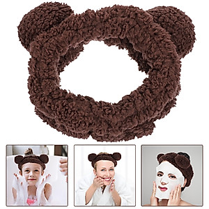 Beaupretty Face Wash Headband Bear Ears Headband Animal Ear Spa Headband Cute Makeup Hairband Shower Yoga Head Wraps for Girls Women (Coffee)