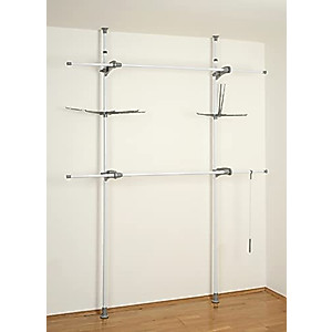 WENKO Herkules Flex Garment Rack, Rail, Adjustable, Tension Rod, Heavy Duty, for Hanging Clothes, Storage, Organizer, with Shelves, 14.2 x 74.8 x 118.1 inch, White