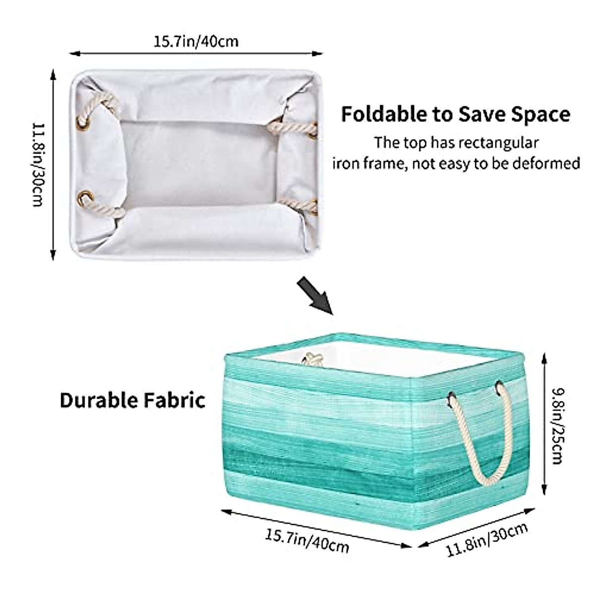 KiuLoam Large Foldable Storage Basket, Teal Turquoise Green Wood Print Decorative Storage Basket Fabric Storage Bin Organizer Bag With Handles For Office,Bedroom,Closet (15.7 X 11.8 X 9.8 Inch)