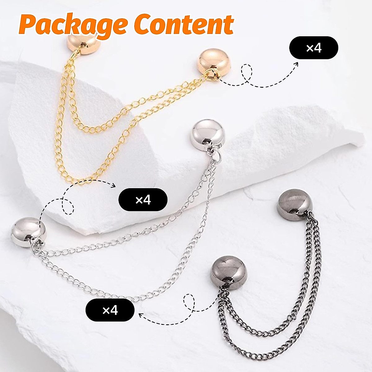 SpaLoo Multi-Function Magnetic Clothing Clips, 12 Packs Hijab Magnets, Magnetic Buttons for Clothing with Chain, High Powerful Clothing Magnets (Pearl,Gold, Silver, Black)