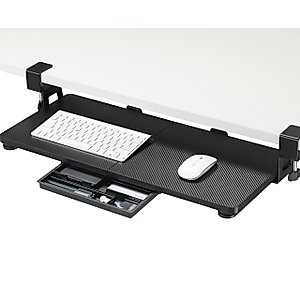 ETHU Keyboard Tray Under Desk, 26.77" X 11.81" Large Size Keyboard Tray with C Clamp-on Mount Easy to Install, Computer Keyboard Stand, Ergonomic Keyboard Tray for Home and Office (Carbon)