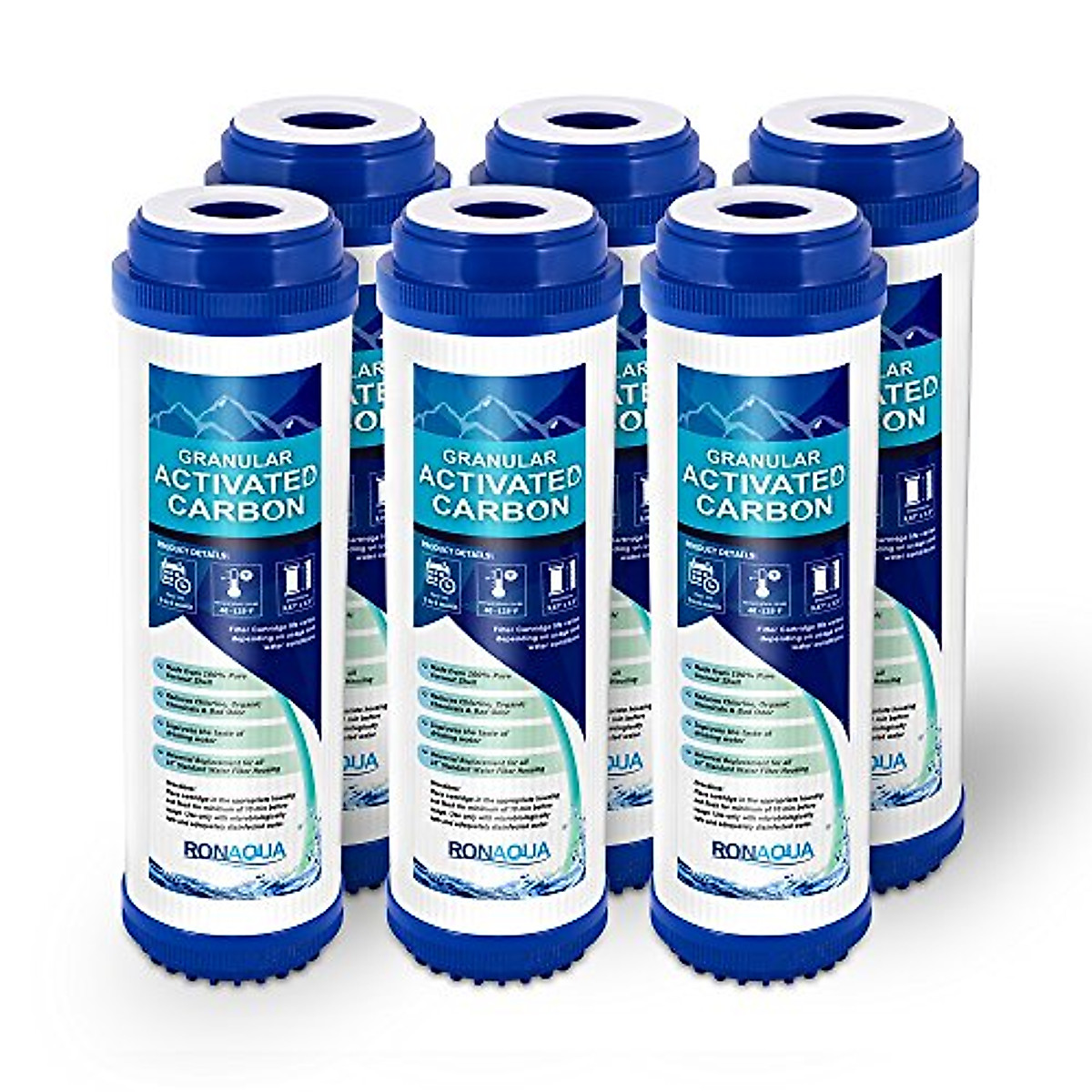Ronaqua 6 Granular Activated Carbon Water Filter Cartridges Well-Matched with WFPFC9001, AP117, GAC-10, FXUTC, D-20A, GAC1