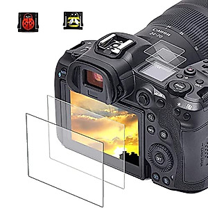 PCTC Screen Protector for EOS R5 Top Appliable for Canon R5 / R5 C Full-Frame Mirrorless Camera (2+2Pack), 0.3mm 9H Hardness Tempered Glass Screen Cover, 2* Hot Shoe Cap Cover (Ladybug & Bee)
