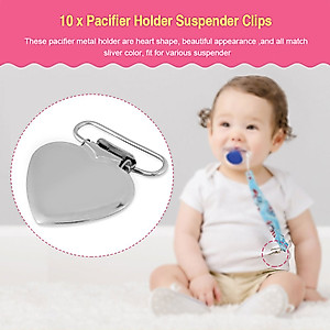 Pssopp Suspender Clips, 10Pcs Heart Suspender Clips Baby Teething Toys Silver Blankets Clips Heart Shaped Suspender Braces Clips Holder