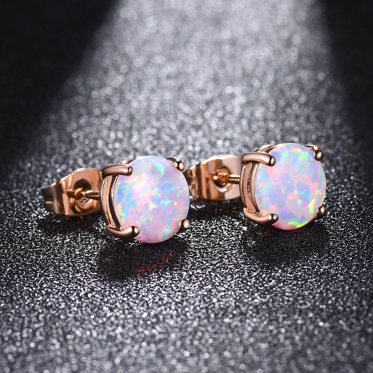 CERSLIMO Multi Colors fire Opal Stud Earrings Birthstone Earrings For Women 8mm (Rose Gold)