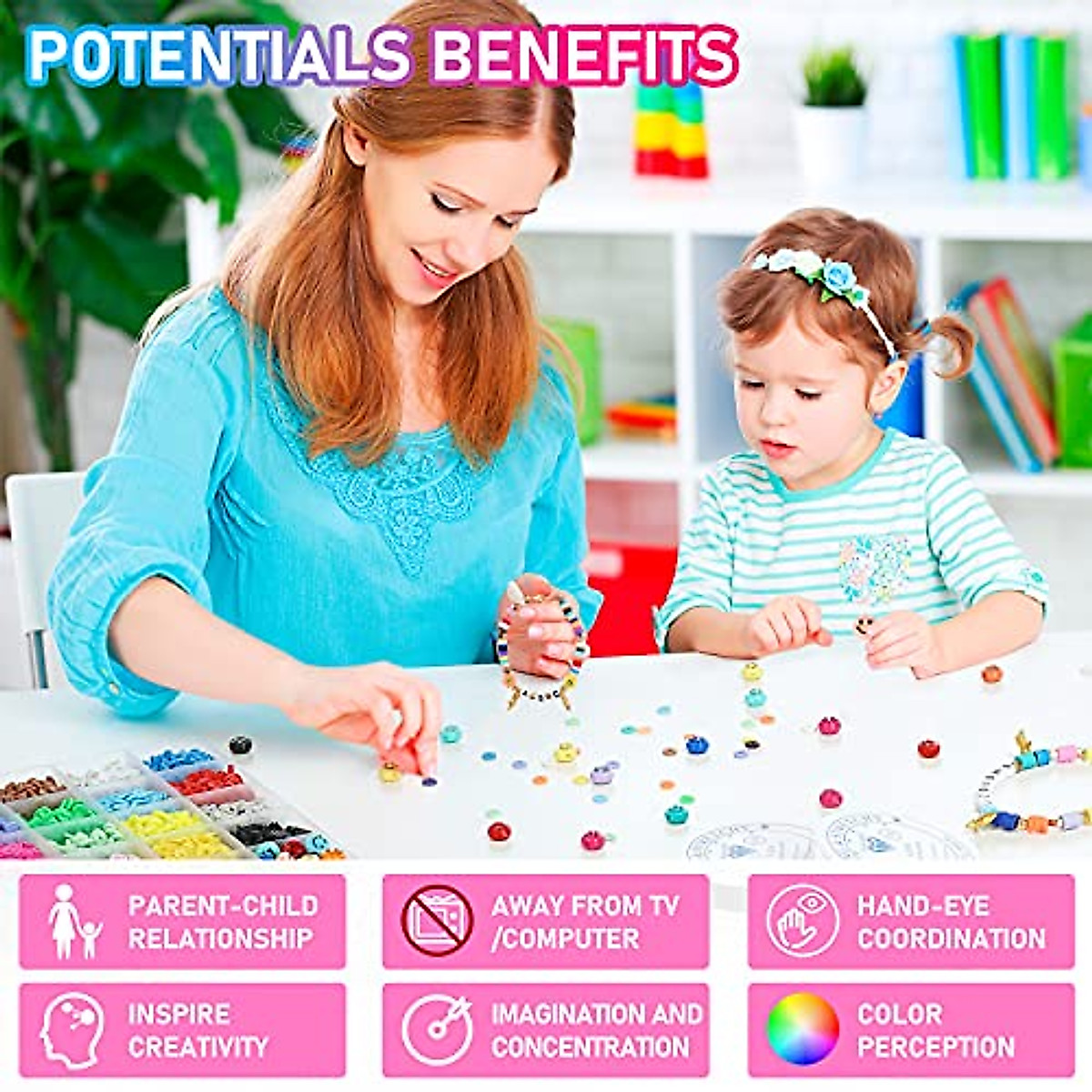 LZOUOWO 5300 Clay Beads for Bracelets Making Aesthetic Kit with Smiley Face Beads Polymer Clay Flat Beads for Bracelets Set Heishi disc Beads and Letter Beads for Girls Ages 8-12