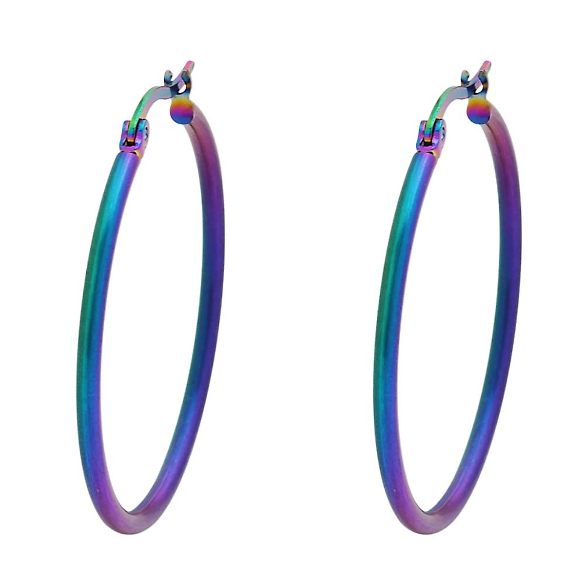 Edforce Stainless Steel Rounded Hoops Earrings (20mm-60mm Diameter) (Rainbow 30mm)