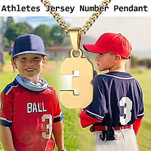 Number Necklace for Boy 0-99 Athletes Jersey Number Necklace Stainless Steel Chain 22+2 inch Personalized Number Charm Pendant Inspirational Jewelry Basketball Baseball Football Gift for Men(Gold5)