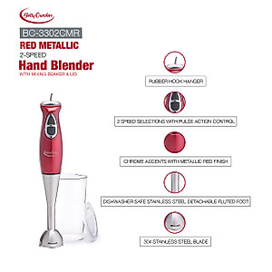 Betty Crocker WACBC3302CMR Hand Blender with Mixing Beaker and Lid, One Size, Red