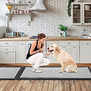 WEZVIX Anti Fatigue Kitchen Mat [2 PCS], Cushioned Non-Skid, Waterproof Floor Mat, Ergonomic Comfort Foam Standing Rugs for Floor, Kitchen, Office, Sink, Laundry - Black and Grey