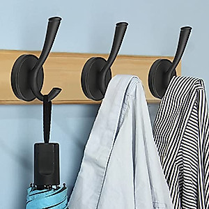 TOFIIGREM Matte Black Wall Hooks Double Hook, Heavy Duty Thick Metal Bath Coat Hooks for Hanging Key Robe Hat Backpack, Wall Mount Hooks Bathroom Kitchen Garage Hooks(4 Pack, Black)