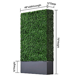 AGPL Upgraded Artificial Boxwood Hedge Wall with Dark Gray Stainless Steel Planter Box (79" Height 48" Width 12" Deep) Room Divider and Privacy Wall (79)