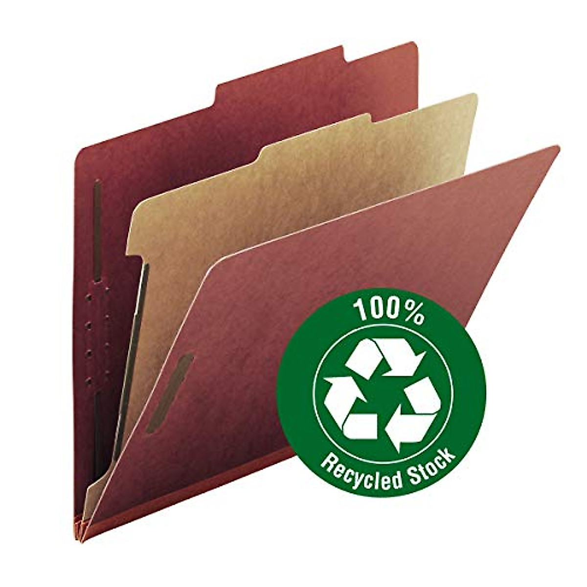 Smead 100% Recycled Pressboard Classification File Folder, 1 Divider, 2" Expansion, Letter Size, Red, 10 per Box (13724)