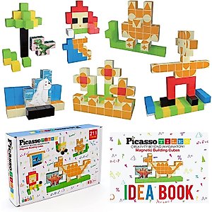 PicassoTiles Magnetic Puzzle Cube Characters + 103 Piece, 9pc with 18 Unique Characters Mix & Match Cubes Sensory Toys, Mix & Match Cubes w/Free Idea Book Sensory Toys, STEAM Learning Building Block