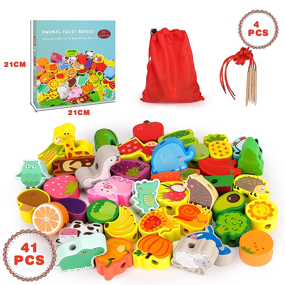 Toys for 2 3 4 Year Old Girls Boys, Toddlers Montessori Wooden Toy Gifts for 18-36 Month Old Babies Kids Educational Learning Threading Toy for Toddler Boy Girl Gift Age 1-4 Child Birthday Present