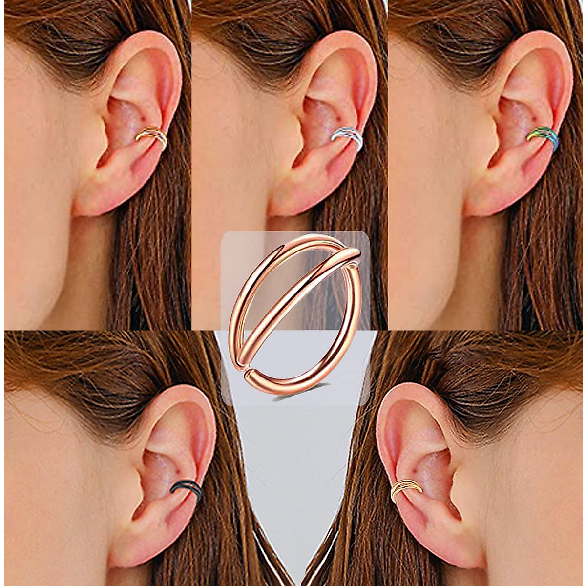 16g Nose Rings Hoops Double Septum Rings Clicker Cartilage Hoop Earring Surgical Steel Nose piercing Hoop Open Stacked Hoop Nose Rings for Women and Men, 8MM, Stainless Steel, no gemstone