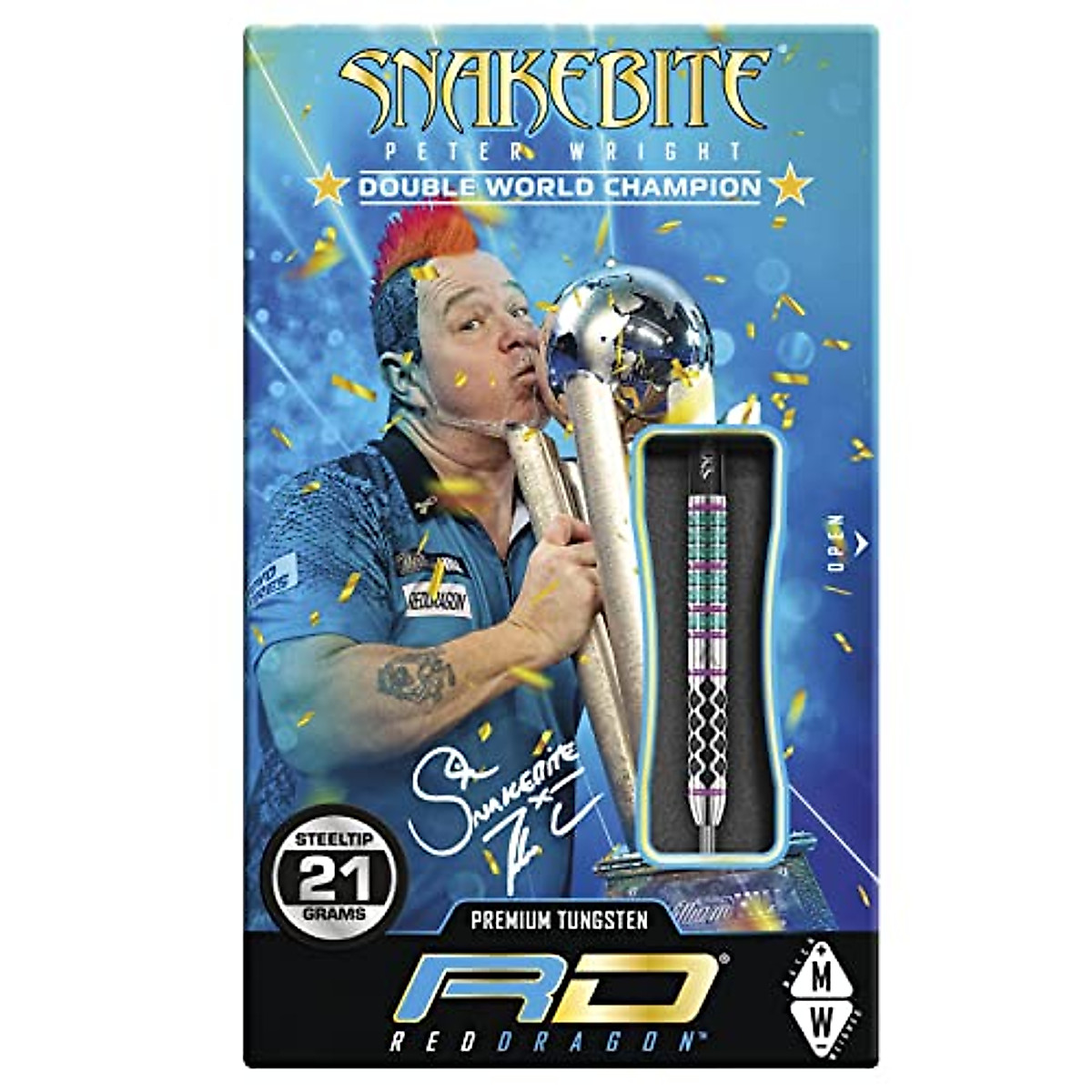 RED DRAGON Peter Wright Snakebite Supa-Venom 24 Gram Premium Tungsten Darts Set with Flights and Stems
