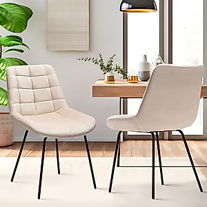 NicBex Velvet Dining Chairs, Upholstered Reception Chairs, Tufted Accent Chair with Metal Legs for Home Kitchen, Living Room, Set of 2, Khaki