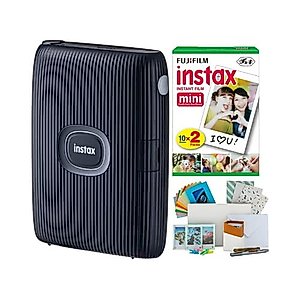 Fujifilm Instax Mini Link2 Instant Smartphone Printer (Space Blue) Bundle with Instax Mini Twin Film Pack (20-Exposures) and Instax Film Kit (3 Items)