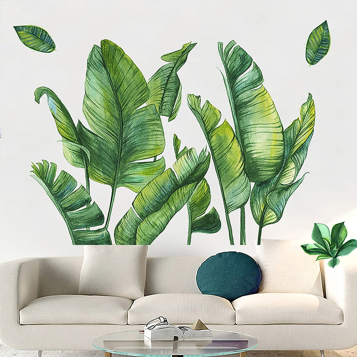 Big Green Leaf Wall Stickers Tropical Plant Leaves Window Decals Decorations Murals Wall Art Decorative Sticker for Kids Living Room Bedroom Nursery Playroom Cute Holiday Jungle Party Decor Supplies