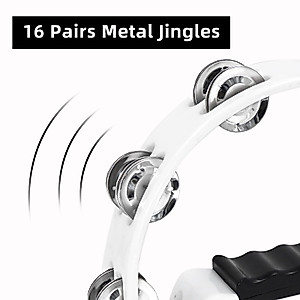 Soulmate Tambourine Metal Jingles Hand Held Percussion Half-Moon Tambourine for Adult Musical Instrument Gift Single Row Tambourines for KTV, Party (White Tamboruine)