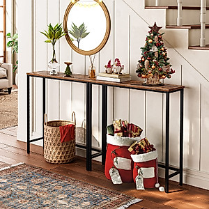 HOOBRO Narrow Console Table, 29.5" Small Entryway Table, Thin Sofa Table, Side Table, Display Table, for Hallway, Bedroom, Living Room, Foyer, Rustic Brown and Black BF75XG01