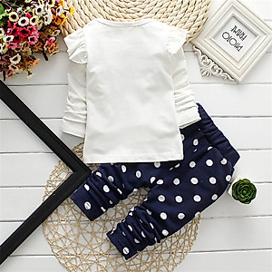 Avidqueen Cute Toddler Baby Girls Clothes Set Long Sleeve T-Shirt and Pants Kids 2pcs Outfits(White+Navy,2T)