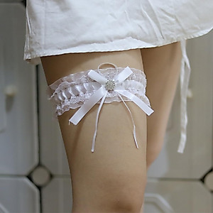 Wedding Garters for Bride Lace Bridal Garters with Bow Stretch Party Leg Garter Belt (White)