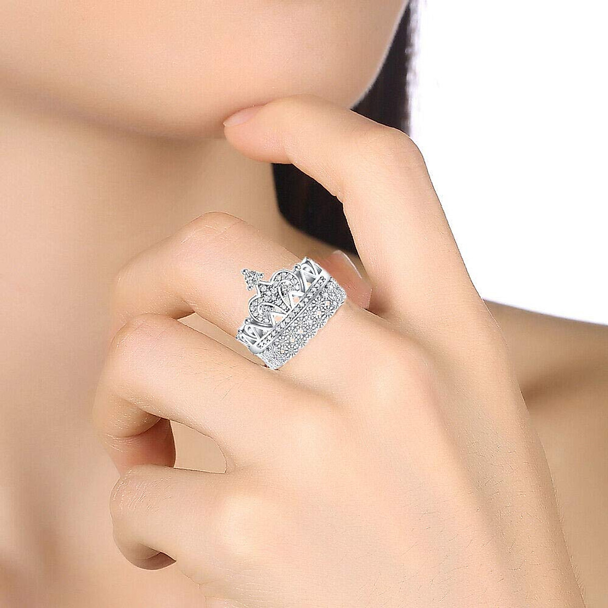 VPKJewelry 2.40 ct Real 925 Sterling Silver Wedding Engagement Crown 2 pc set Ring The best gifts for Women Ladies (6.5)