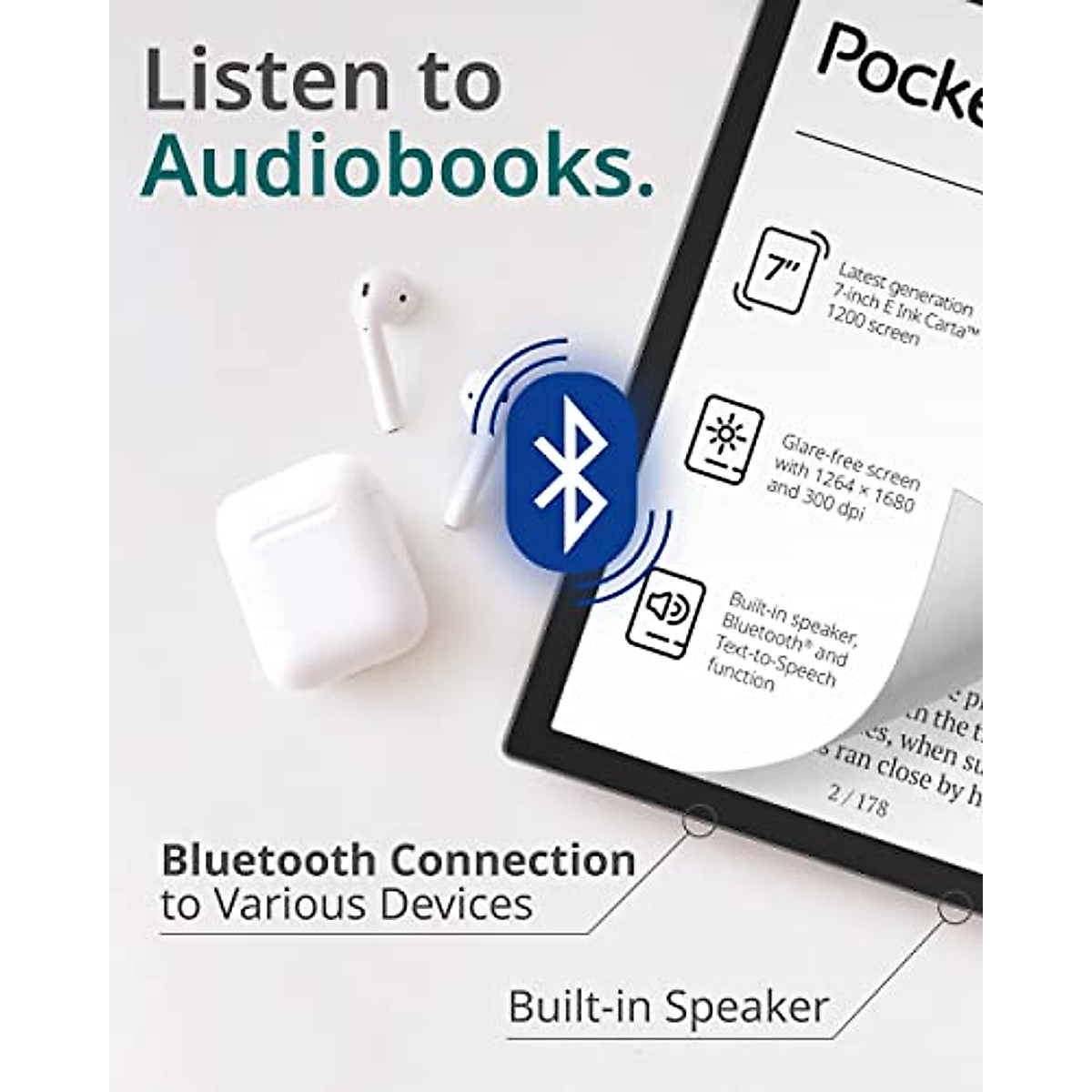 PocketBook Era E-Reader, Stardust Silver, 16GB | 7ʺ Glare-Free & Eye-Friendly Touch-Screen with E -Ink Technology | Waterproof | Text-to-Speech, Audio- & E-Book Reader | SMARTlight & Built-in Speaker