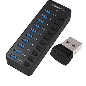 10 Port 60W USB 3.0 Hub with Individual Power Switches and LEDs Includes 60W 12V/5A Power Adapter+USB Bluetooth 4.0 Micro Adapter for PC [v4.0 Class 2 with Low Energy Technology]