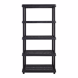 Keter Resin 5-Tier Freestanding Multipurpose Shelf Display Rack for Basement, Kitchen, and Garage Storage Shelving and Organization, 24", Black