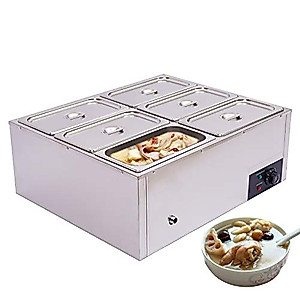6-Pan Countertop Food Warmer Electric Steam Table For Buffet Commercial Stainless Steel Buffet Steam With 6 Stainless Steel Covers 110V 850W 7L Large Capacity (6 Pan/7L)
