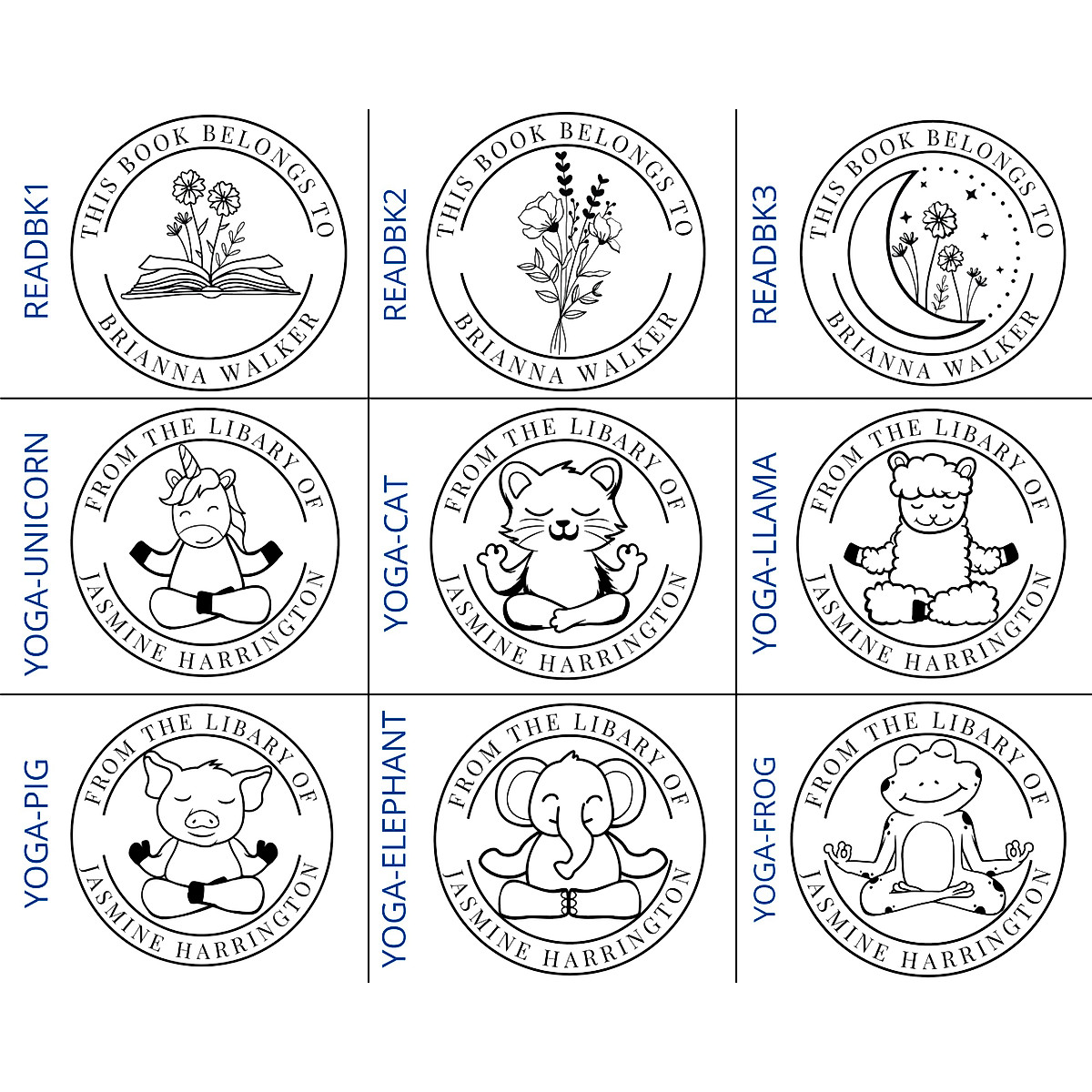 from The Library of, Ex Libris Book Stamp, Custom Library Stamp, Personalized Teacher Gift Monogram Self-Inking or Wood Handle Rubber Stamp (Black Cat)