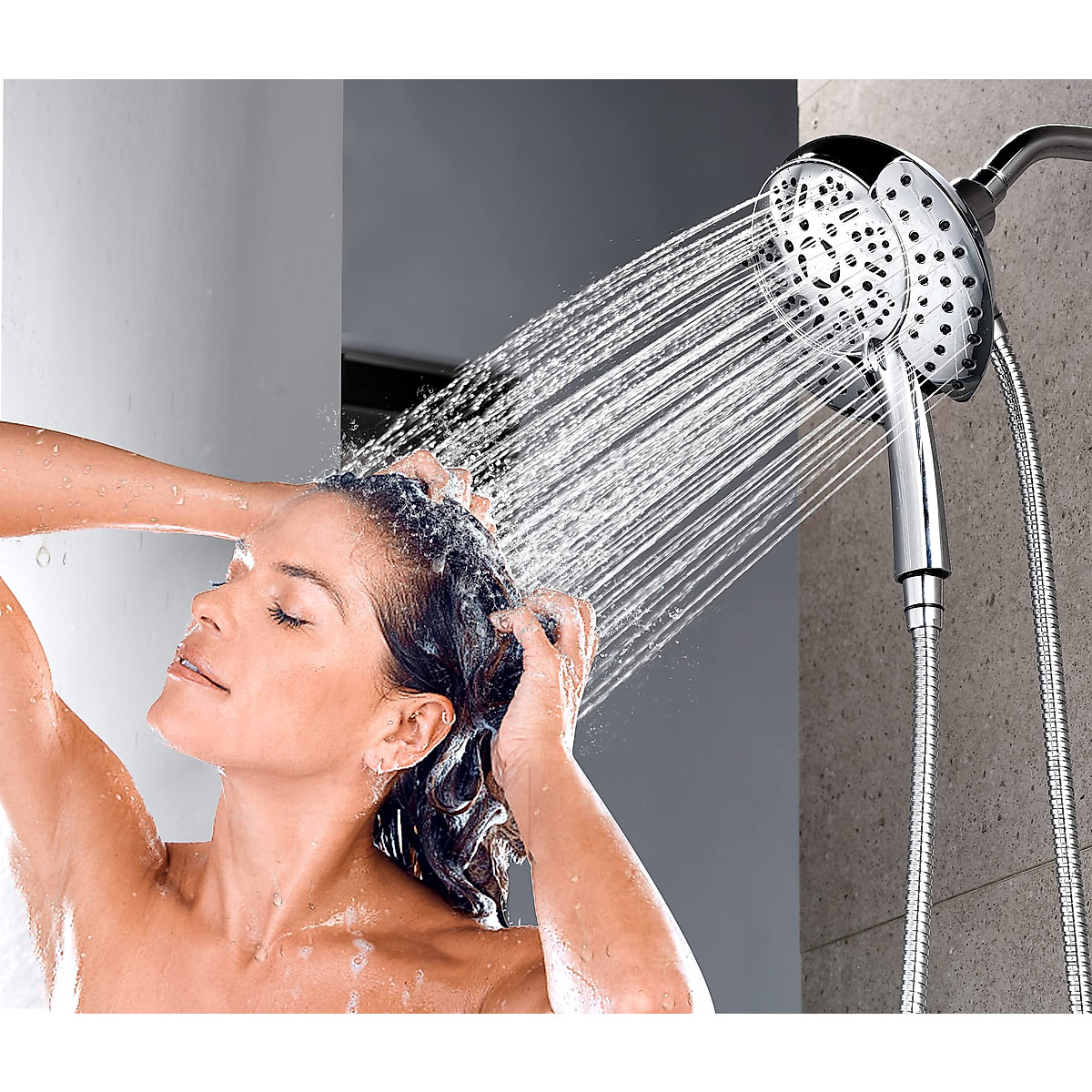 GRICH Dual Shower Head with Handheld: 2 IN 1 High Pressure Handheld Shower Head & Rainfall Shower Head, 9 Spray Modes/Settings Detachable Shower Head with Hose, cUPC and CEC Certification Approved