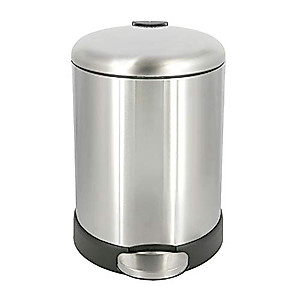 Glad Small Trash Can, 1.2 Gallon | Round Stainless Steel Garbage Bin with Soft Close Lid & Step Foot Pedal | Metal Waste Basket with Removable Inner Bucket, Stainless