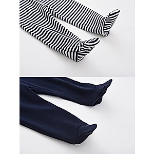 ACESTAR Newborn Baby Boys Girls 3-Pack Cotton High Waist Footed Pants 6-12 Months, Navy Blue
